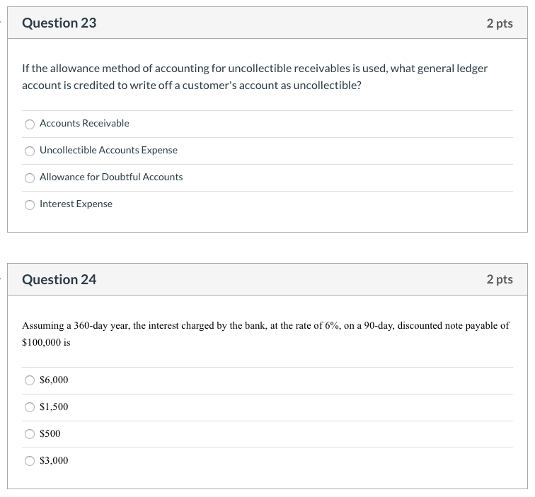 Solved Question 23 2 pts If the allowance method of | Chegg.com Solved Question 23 2 pts If the allowance method of | Chegg.com