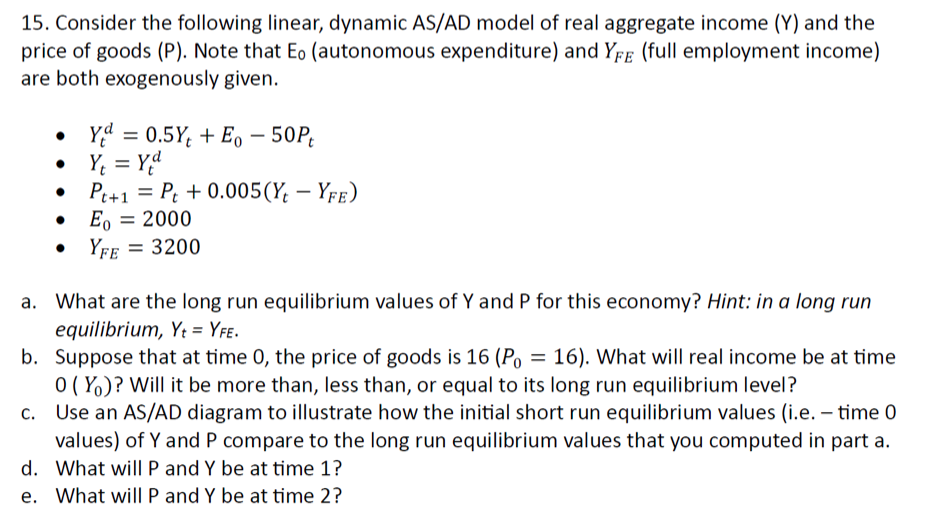 Solved 15. Consider the following linear, dynamic AS/AD | Chegg.com