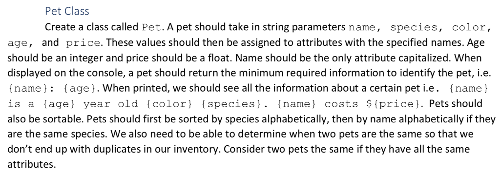 Solved Pet Class Create a class called Pet. A pet should | Chegg.com