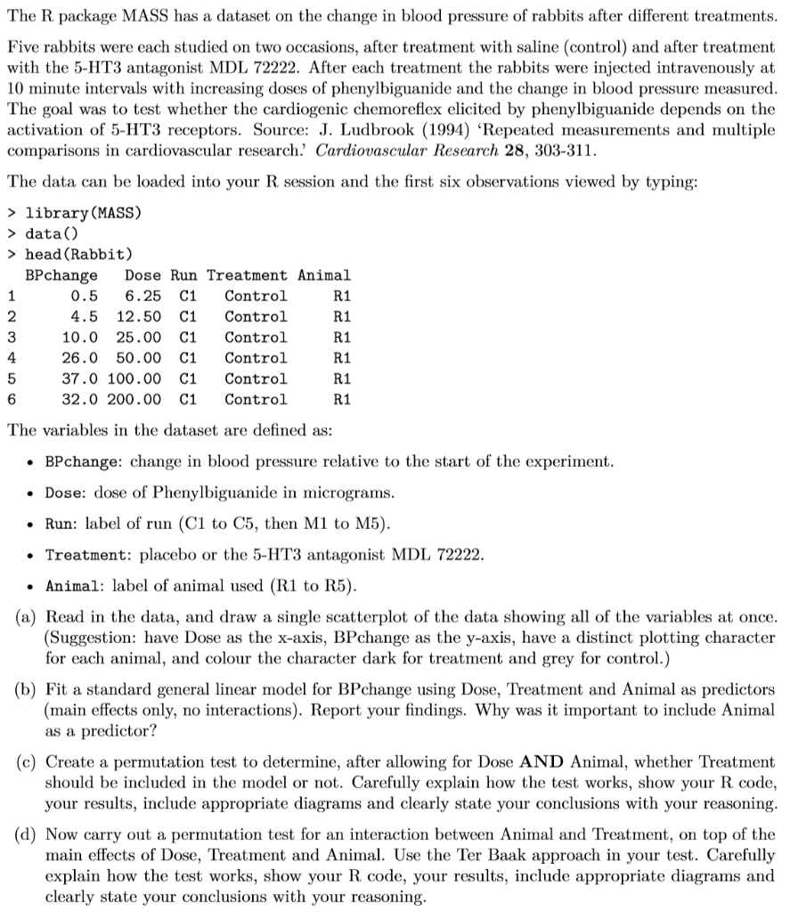 The R package MASS has a dataset on the change in | Chegg.com