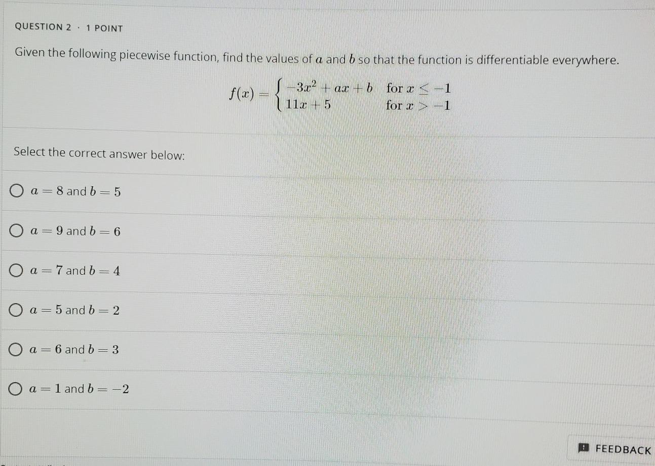 Solved QUESTION 2 : 1 POINT Given the following piecewise | Chegg.com