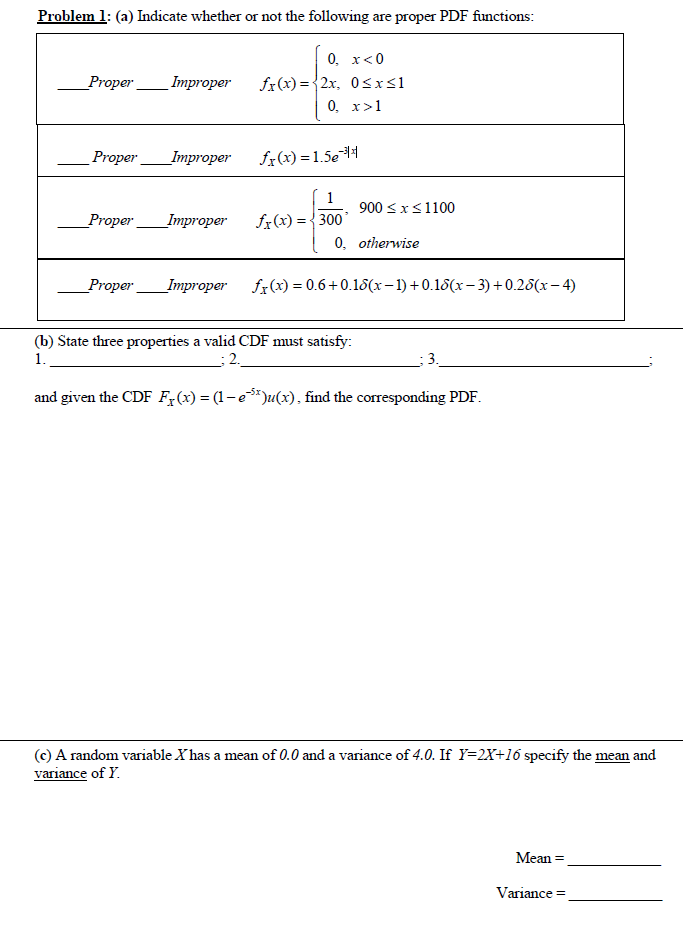 Solved Problem 1: (a) Indicate whether or not the following | Chegg.com