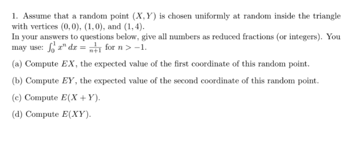 Solved 1. Assume that a random point (X,Y) is chosen | Chegg.com