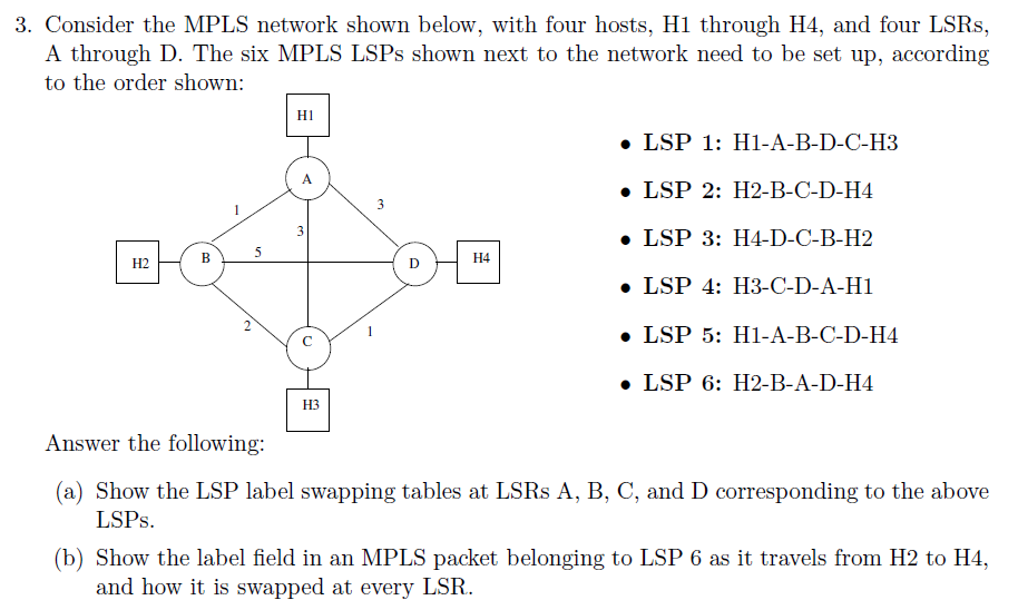3. Consider the MPLS network shown below, with four | Chegg.com