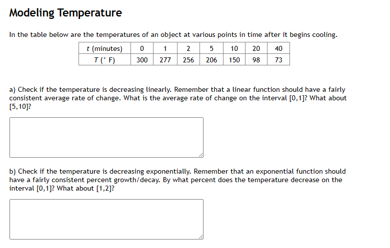 Solved Modeling Temperature In the table below are the | Chegg.com