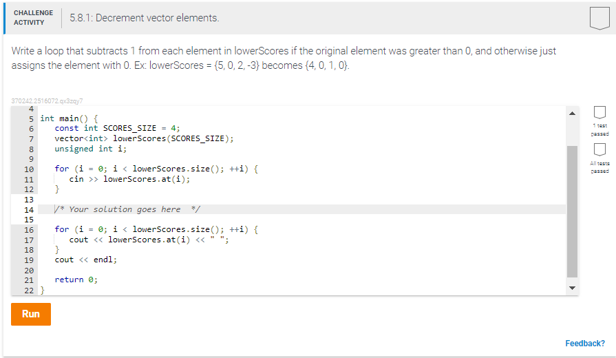 Solved CHALLENGE ACTIVITY 5.8.1: Decrement vector elements. | Chegg.com