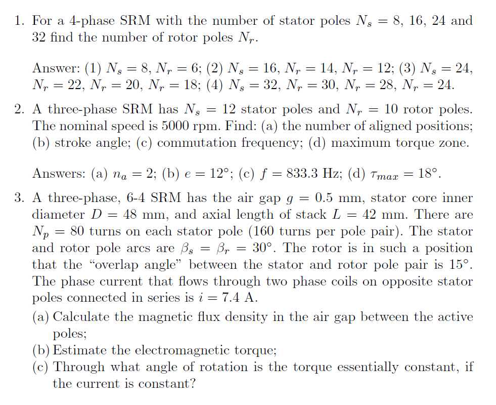 = 1. For a 4-phase SRM with the number of stator | Chegg.com