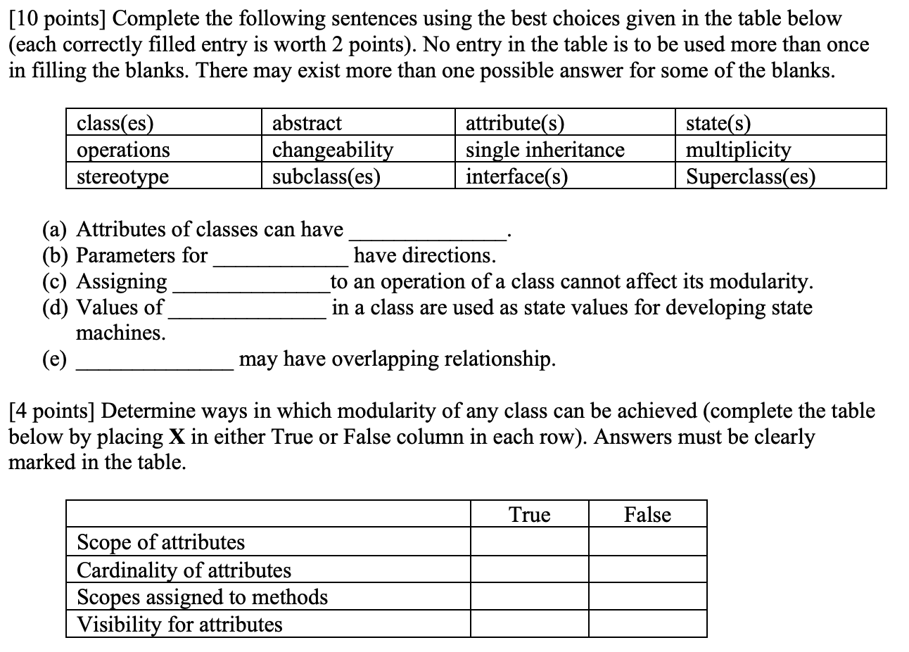Solved [10 points] Complete the following sentences using | Chegg.com