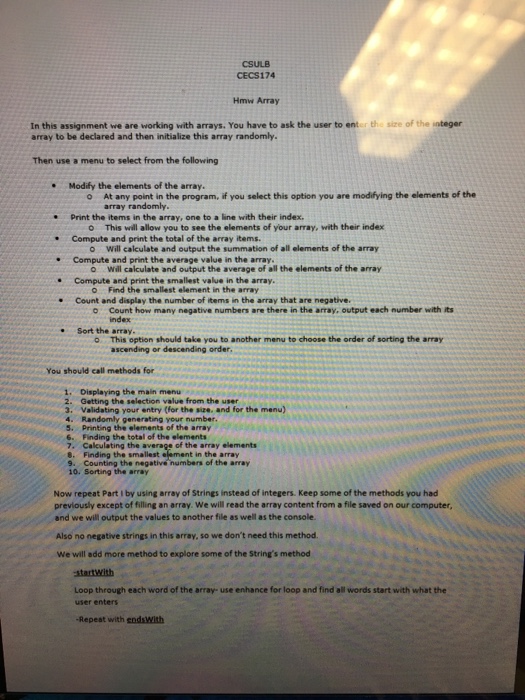 Solved CECS 174 Hmw Array the size of the we are working | Chegg.com