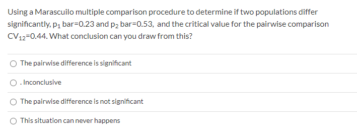 Solved Using a Marascuilo multiple comparison procedure to | Chegg.com