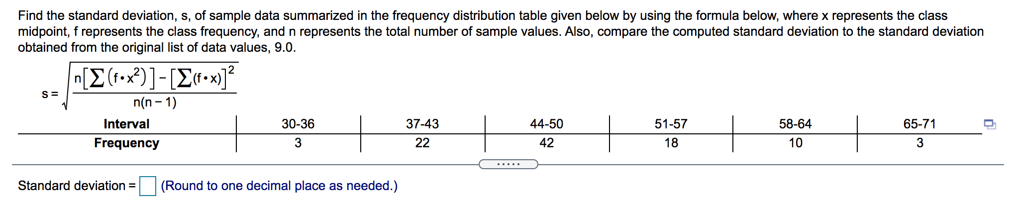 Solved Find the standard deviation, s, of sample data | Chegg.com