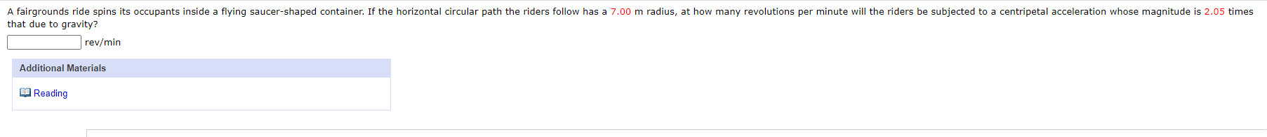 Solved nat due to gravity? rev/min Additional Materials | Chegg.com