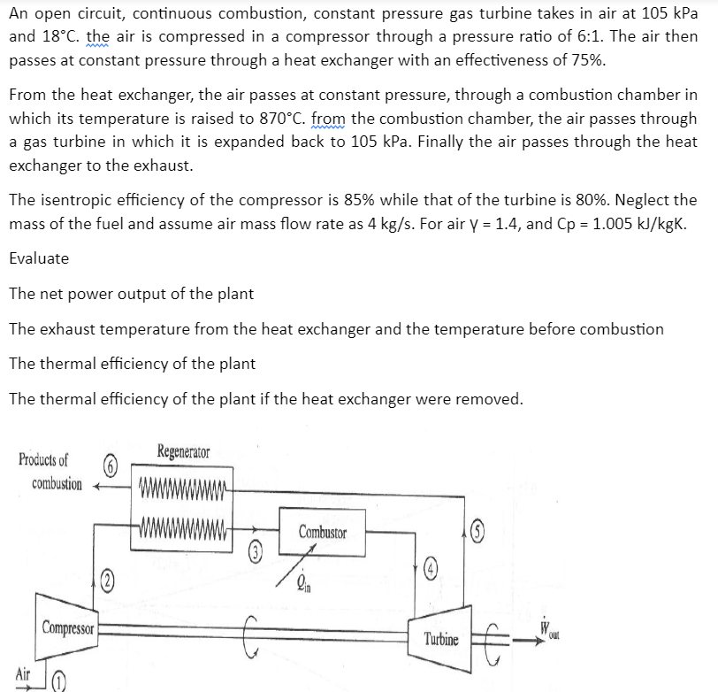 Solved An open circuit, continuous combustion, constant | Chegg.com