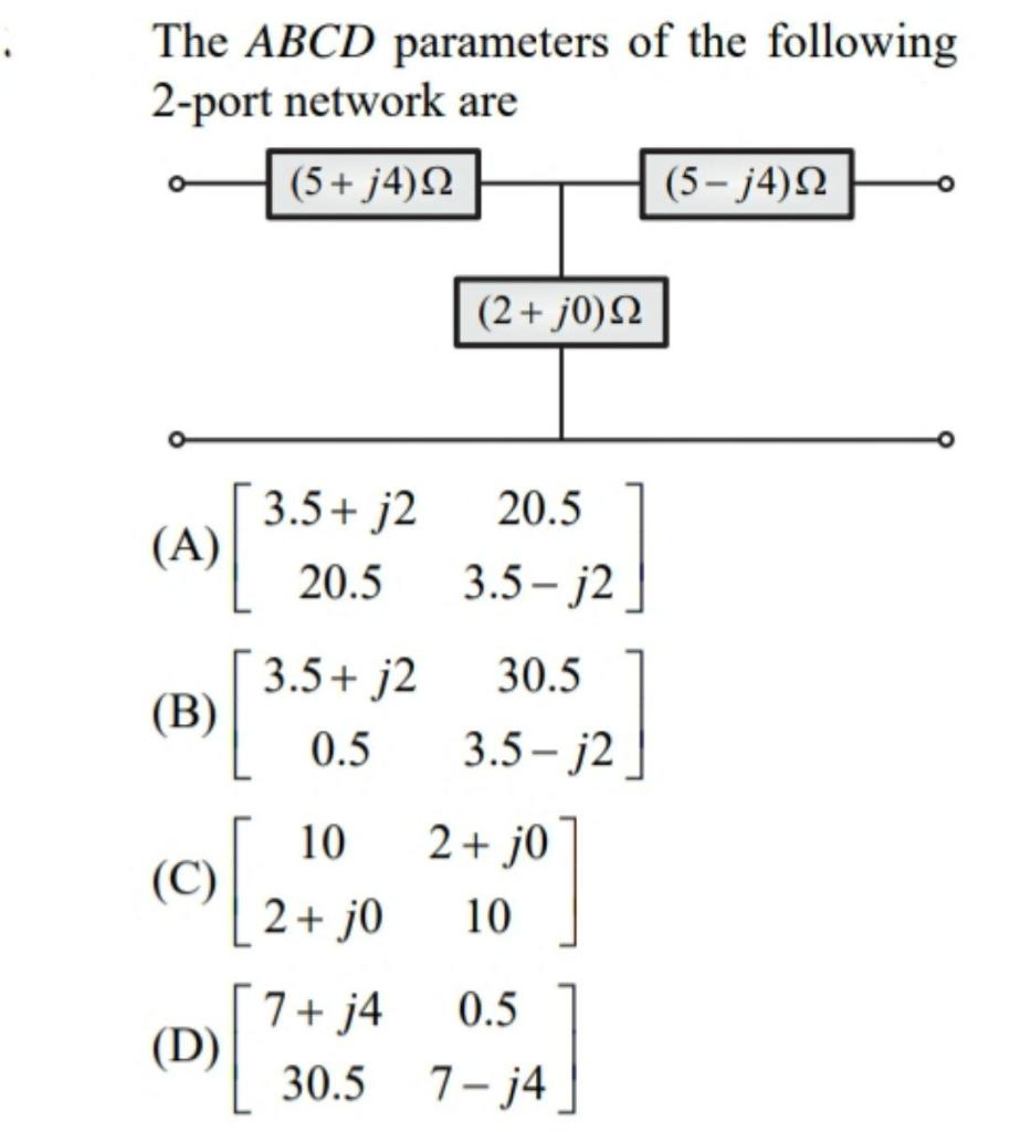 Solved The ABCD parameters of the following 2-port network | Chegg.com