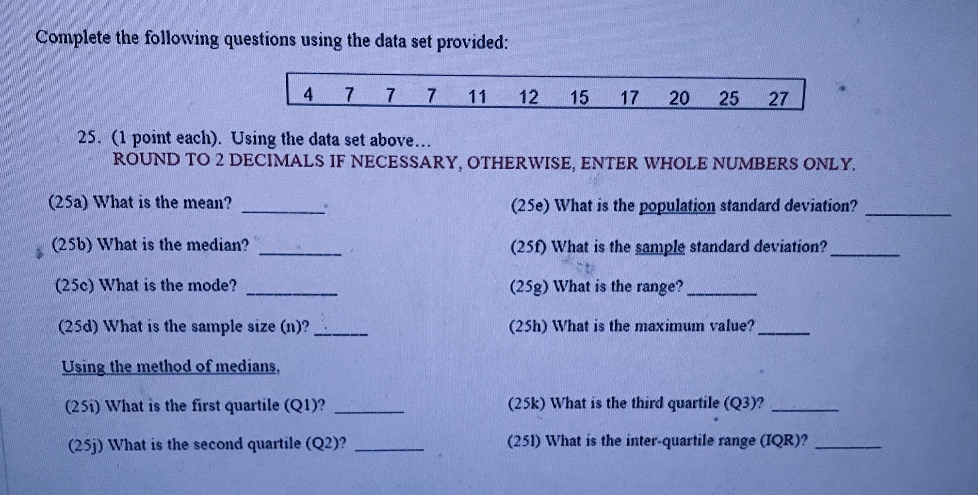 Solved Complete The Following Questions Using The Data Set 