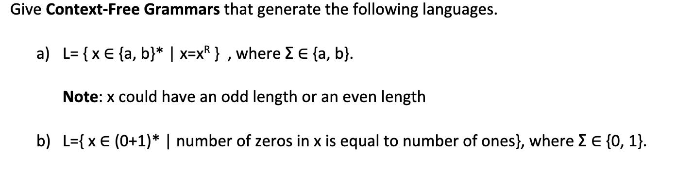 Solved Give Context-Free Grammars that generate the | Chegg.com