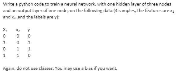Solved Write a python code to train a neural network, with | Chegg.com