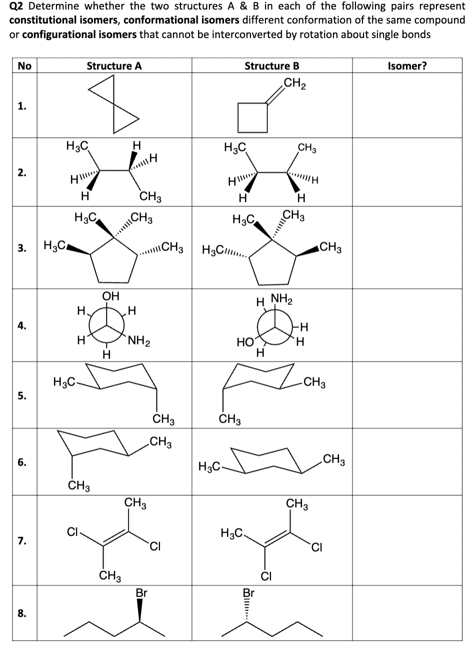 Solved Q2 Determine whether the two structures A&B in each | Chegg.com