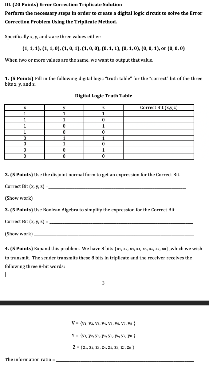 Solved III. (20 Points) Error Correction Triplicate Solution | Chegg.com