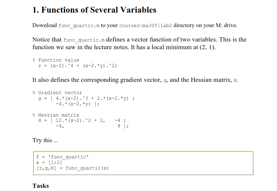 Solved Download func_quartic.m to your courses \ma305\lab2 | Chegg.com