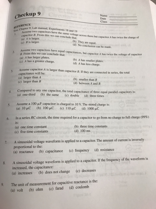 Solved Checkup9 Name Class gEffRECer9, Lab manual, | Chegg.com