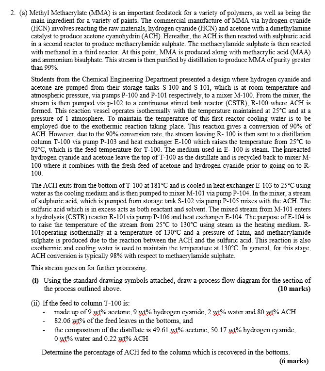 Solved 2. (a) Methyl Methacrylate (MMA) is an important | Chegg.com