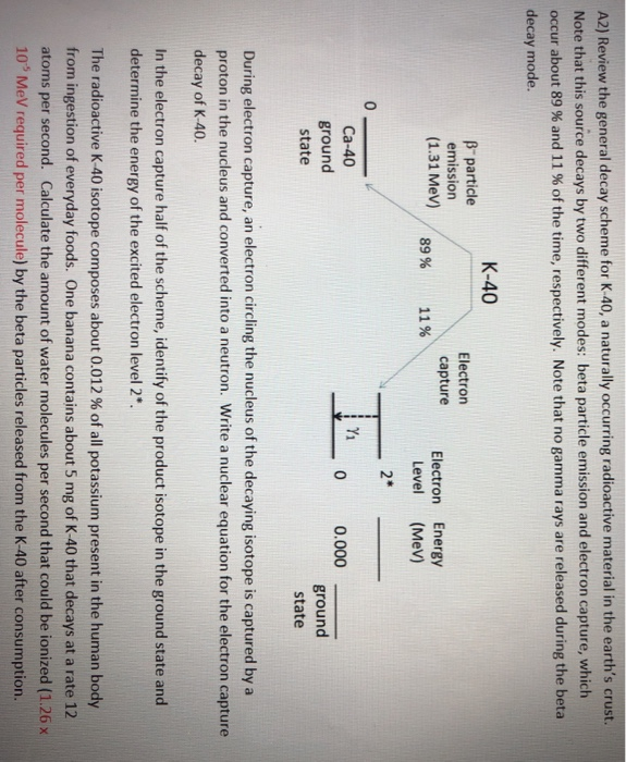 Solved A2) Review the general decay scheme for K-40, a | Chegg.com