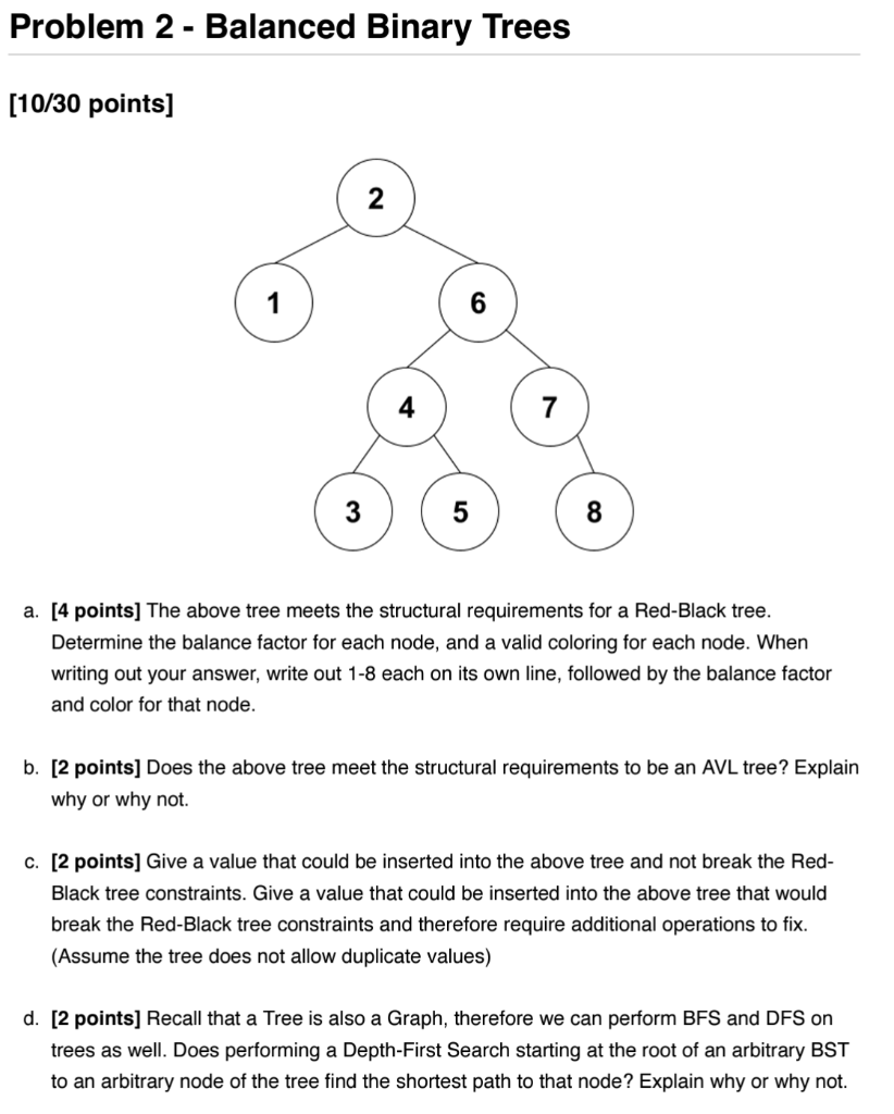 Solved [10/30 points] a. [4 points] The above tree meets the | Chegg.com