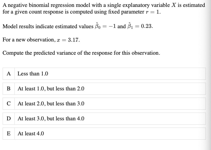 Solved A negative binomial regression model with a single | Chegg.com