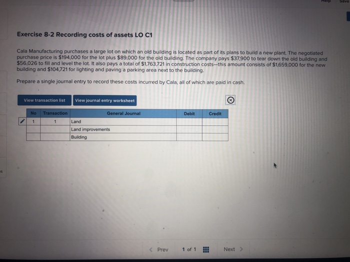 Solved Exercise 8-2 Recording costs of assets LO C1 Cala | Chegg.com