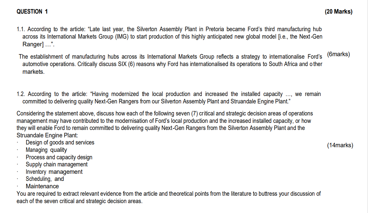 Solved QUESTION 1(20 ﻿Marks)1.1. ﻿According to the article: | Chegg.com