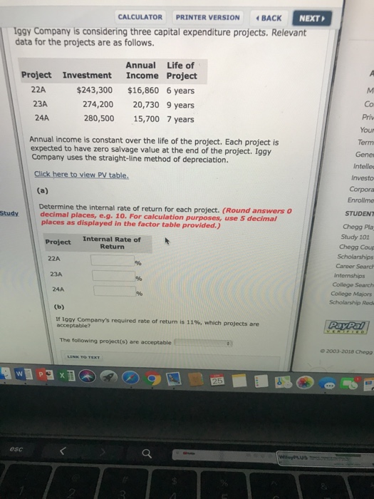 Solved CALCULATOR PRINTER VERSION BACK NEXT Iggy Company is | Chegg.com
