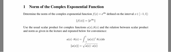Solved 1 Norm of the Complex Exponential Function Determine | Chegg.com