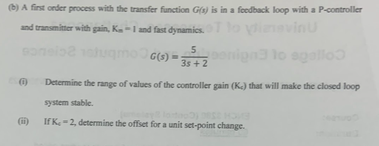 Solved (b) A first order process with the transfer function | Chegg.com
