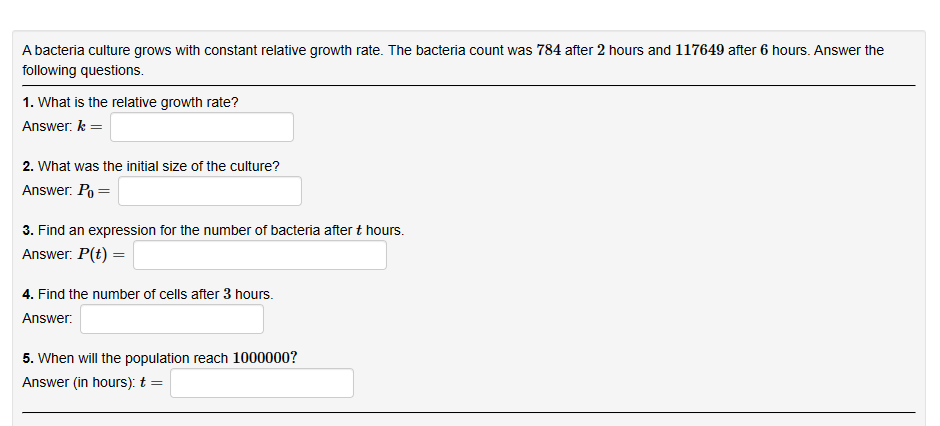 Solved A bacteria culture grows with constant relative | Chegg.com