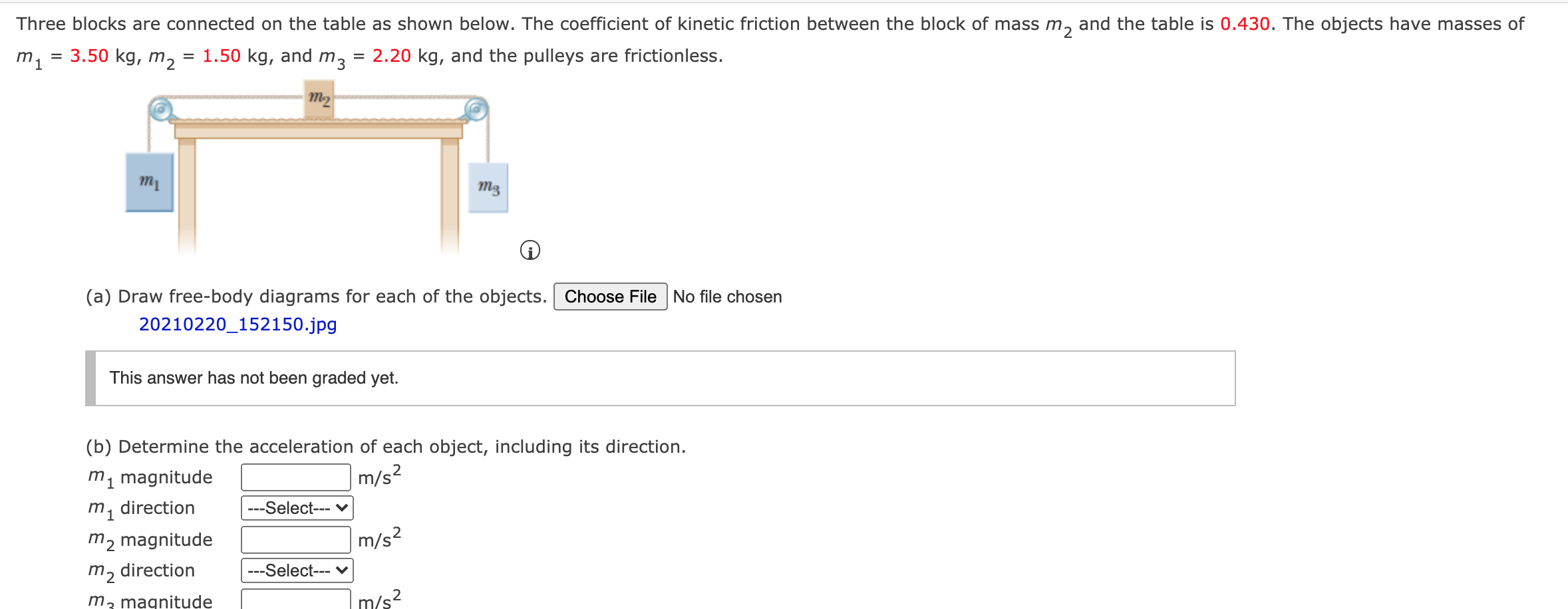 Solved Three blocks are connected on the table as shown | Chegg.com