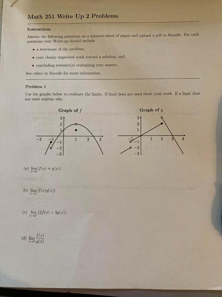 Solved Math 251 Write Up 2 Problems Instructions Answer the | Chegg.com