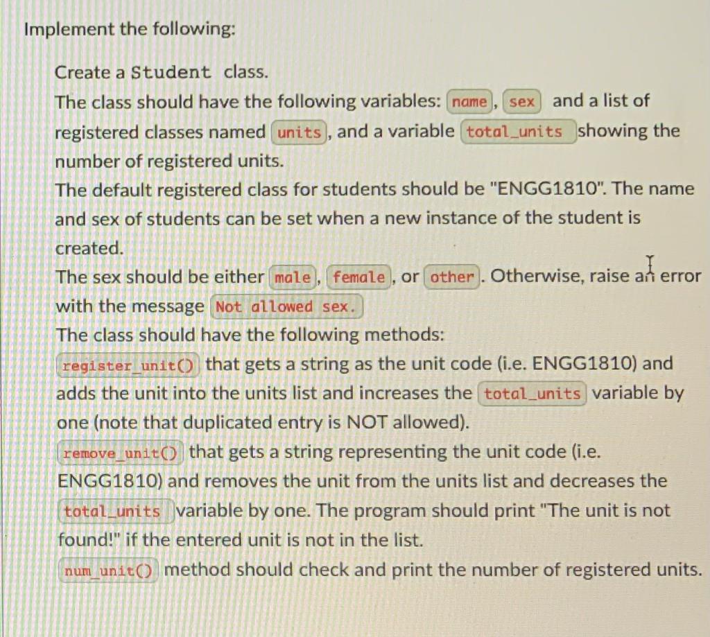 Solved Create a Student class. The class should have the | Chegg.com
