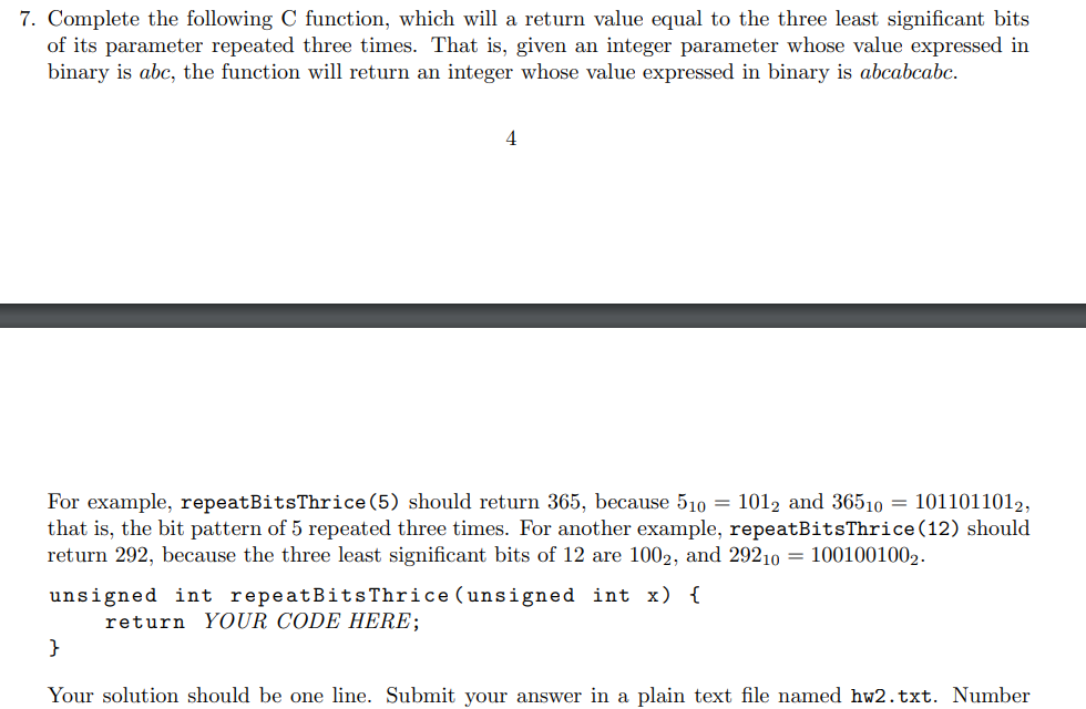 Solved 7. Complete the following C function, which will a | Chegg.com
