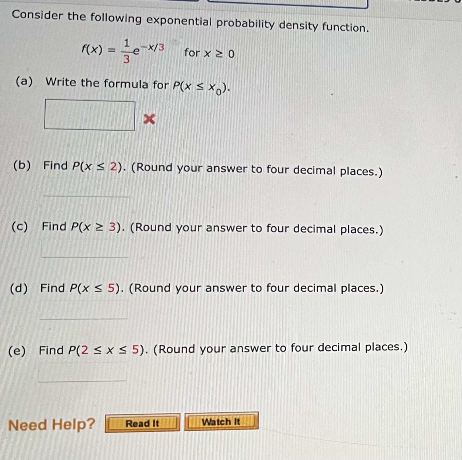 Solved Consider the following exponential probability | Chegg.com