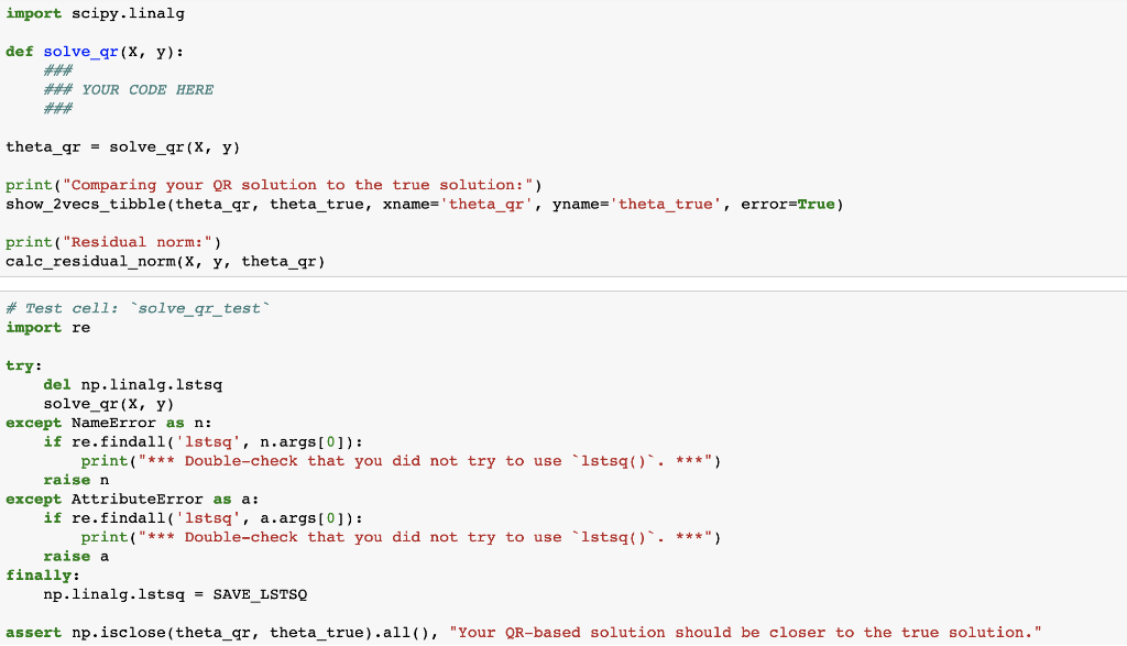 Implement A Function Solveqrx Y Which Uses The