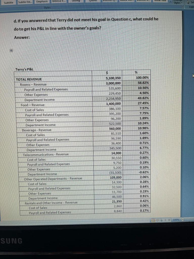 Instructions: Terry Ray manages a large hotel in | Chegg.com