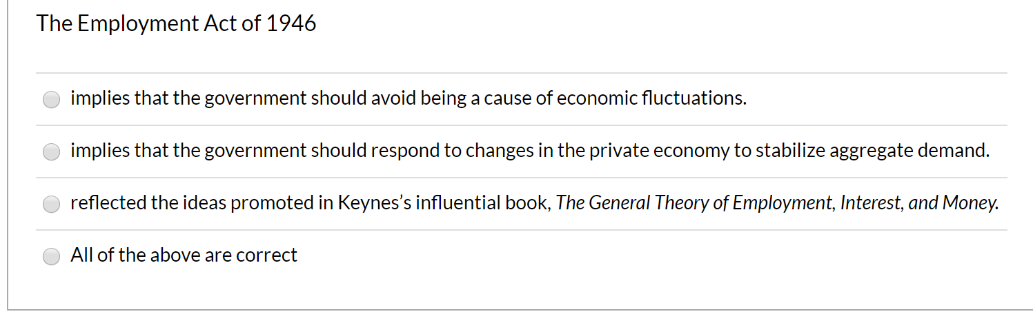 Solved The Employment Act of 1946 O implies that the | Chegg.com