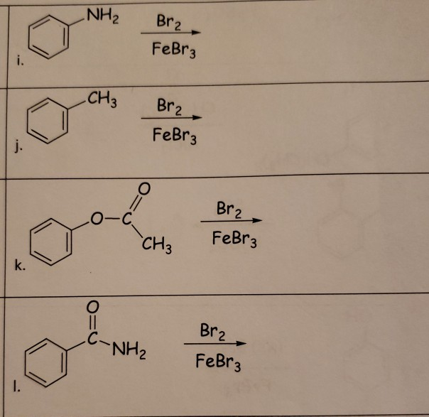 Solved NH2 Br2 fii FeBr3 CH3 Br FeBr3 Br2 CH3 FeBr Br2 C-NH2 | Chegg.com