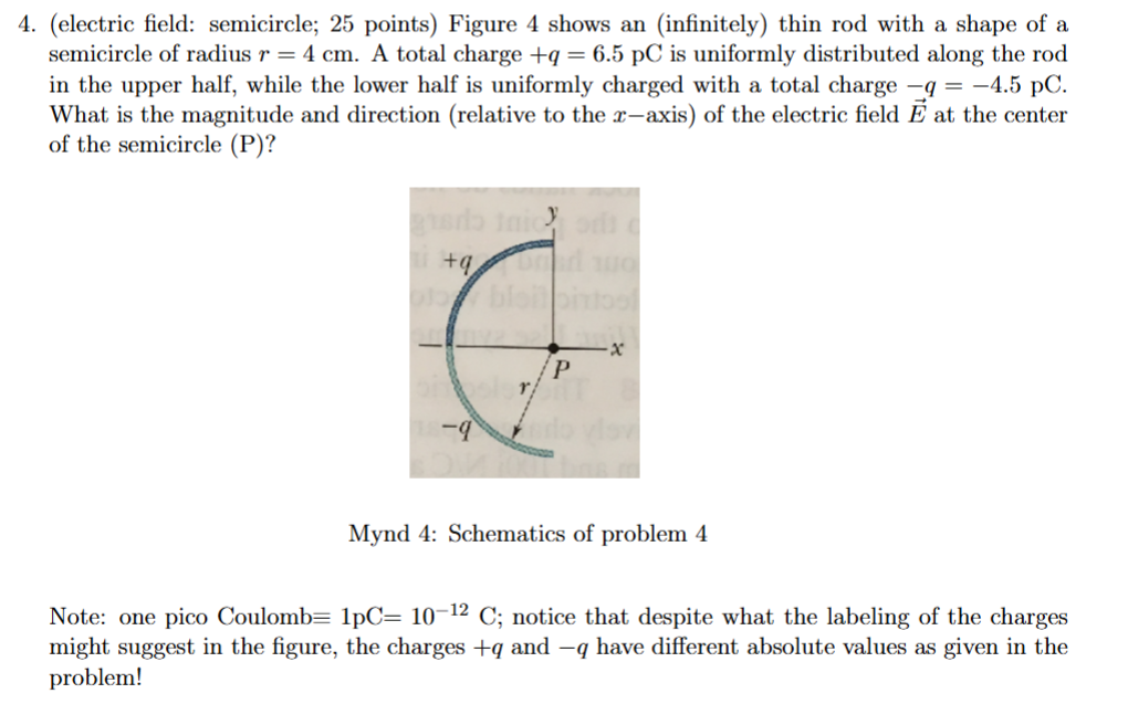 Solved (electric ﻿field: semicircle; 25 ﻿points) ﻿Figure 4 | Chegg.com