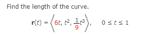 Solved Find the length of the curve. r(t) - (6t, t2, ܚܬܹܿ | Chegg.com