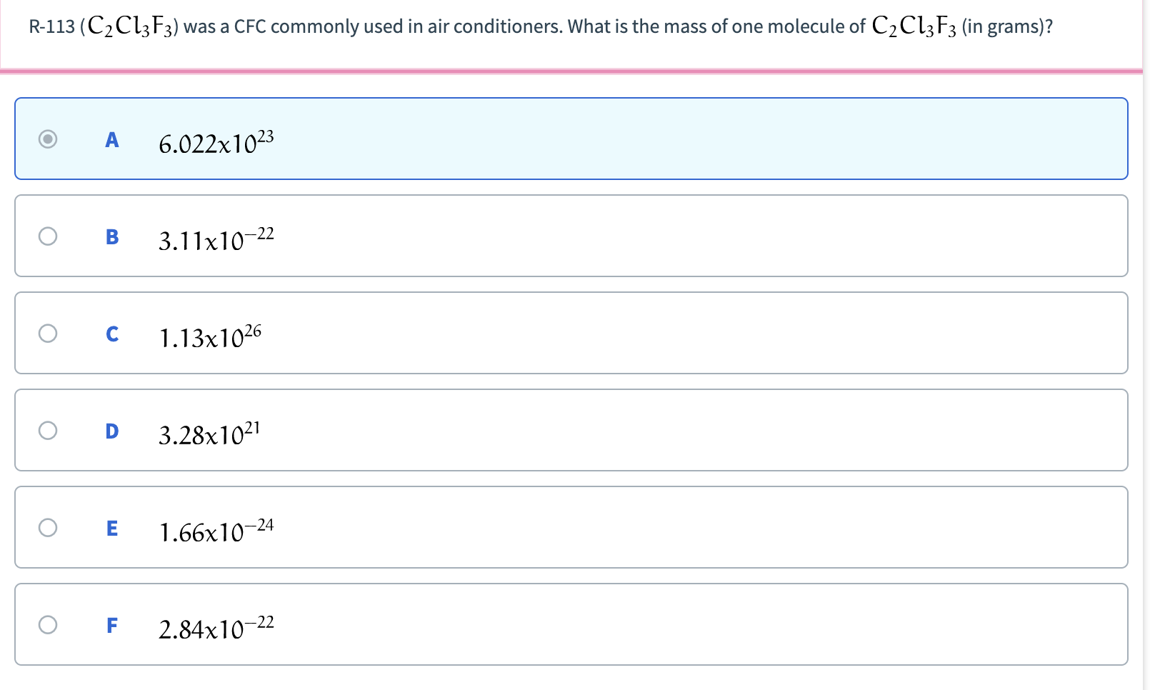 Solved R-113 () was a CFC commonly used in air conditioners. | Chegg.com
