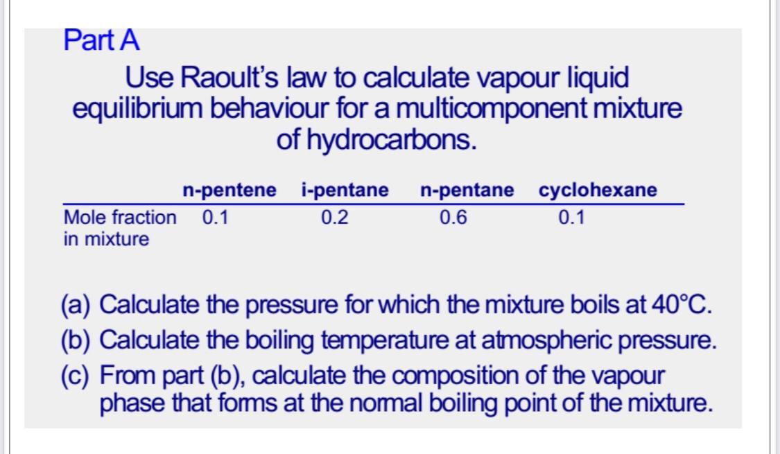 Solved Part A Use Raoult's law to calculate vapour liquid | Chegg.com