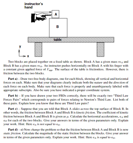 Solved Two blocks are placed together on a fixed table as | Chegg.com