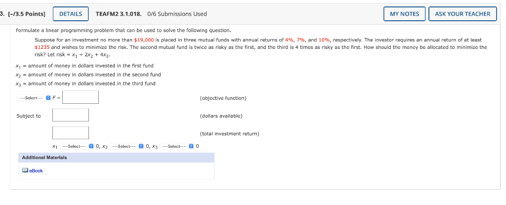 Solved Formulate a linear programming problem that can be | Chegg.com